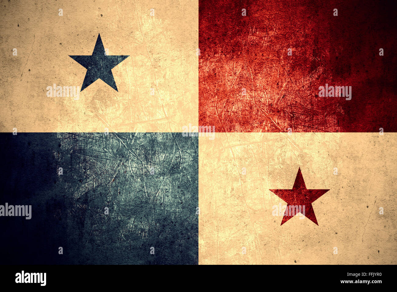 flag of Panama or Panamanian banner on rough pattern texture vintage ...