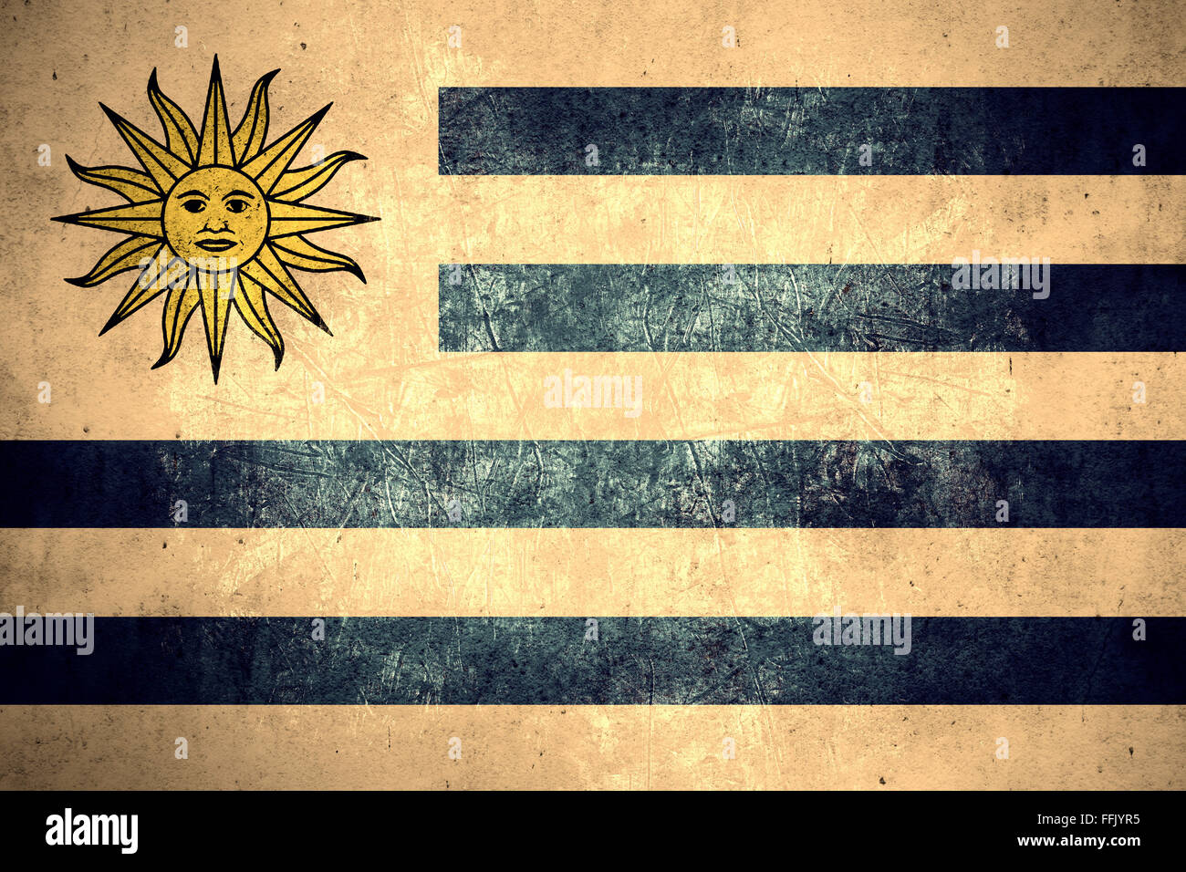 flag of Uruguay or Uruguayan banner on rough pattern texture vintage ...