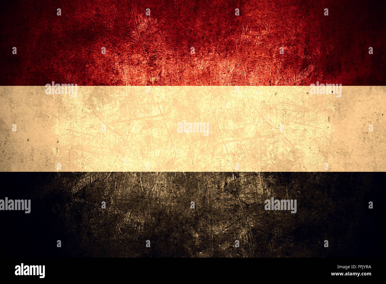 flag of Yemen or Yemeni banner on rough pattern texture vintage ...