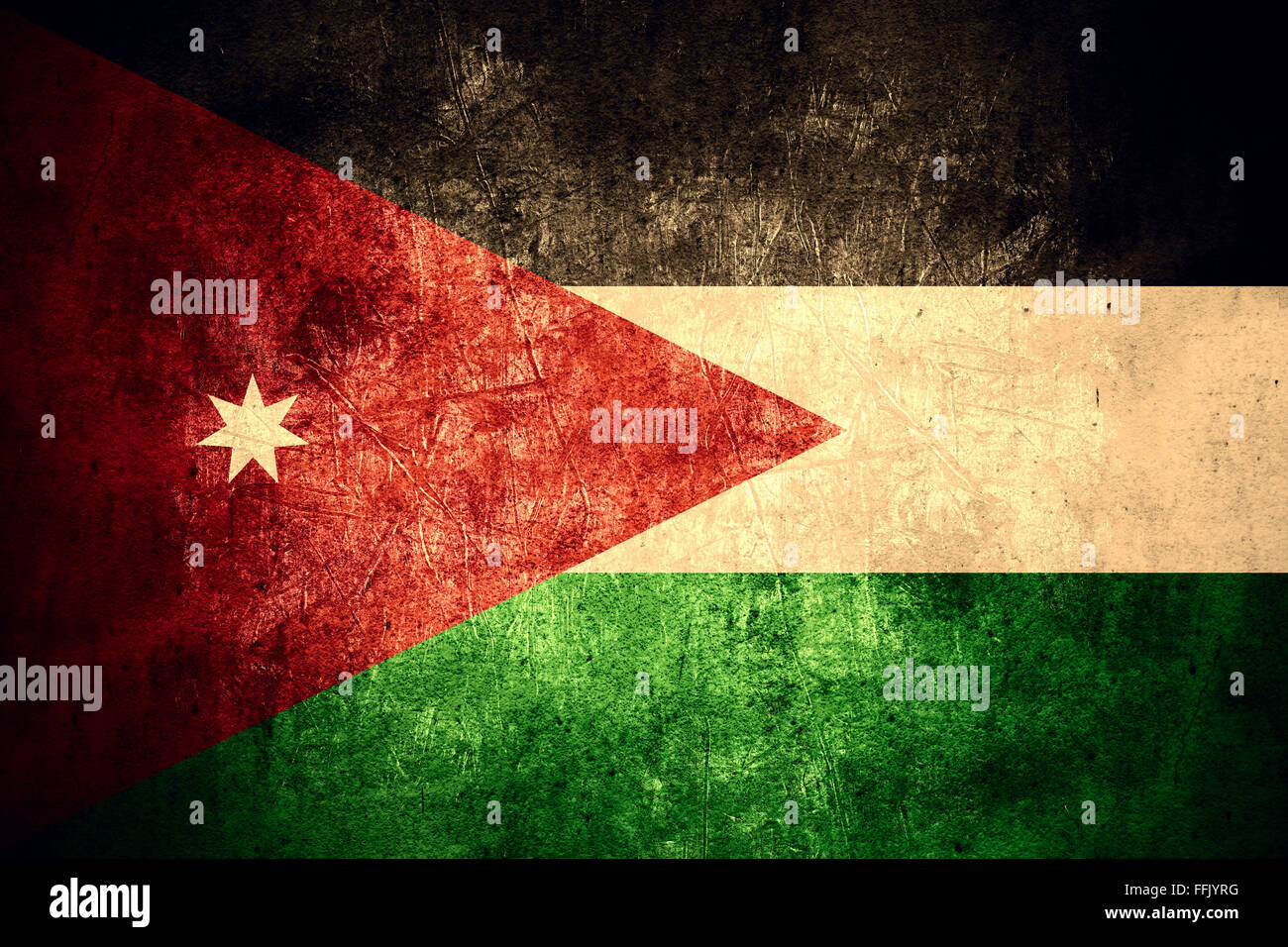 flag of Jordan or Jordanian banner on rough pattern texture vintage ...