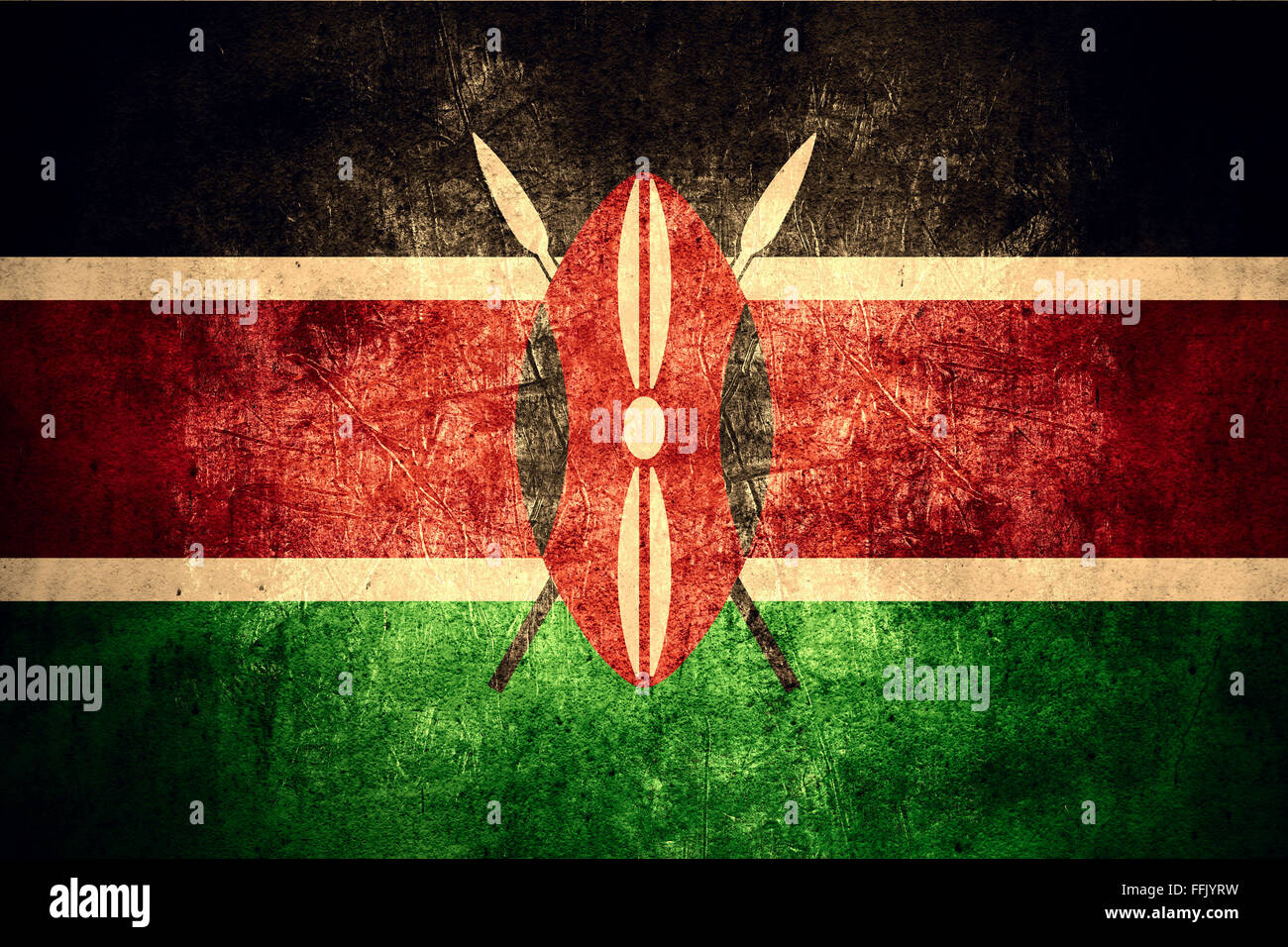 flag of Kenya or Kenyan banner on rough pattern texture vintage ...