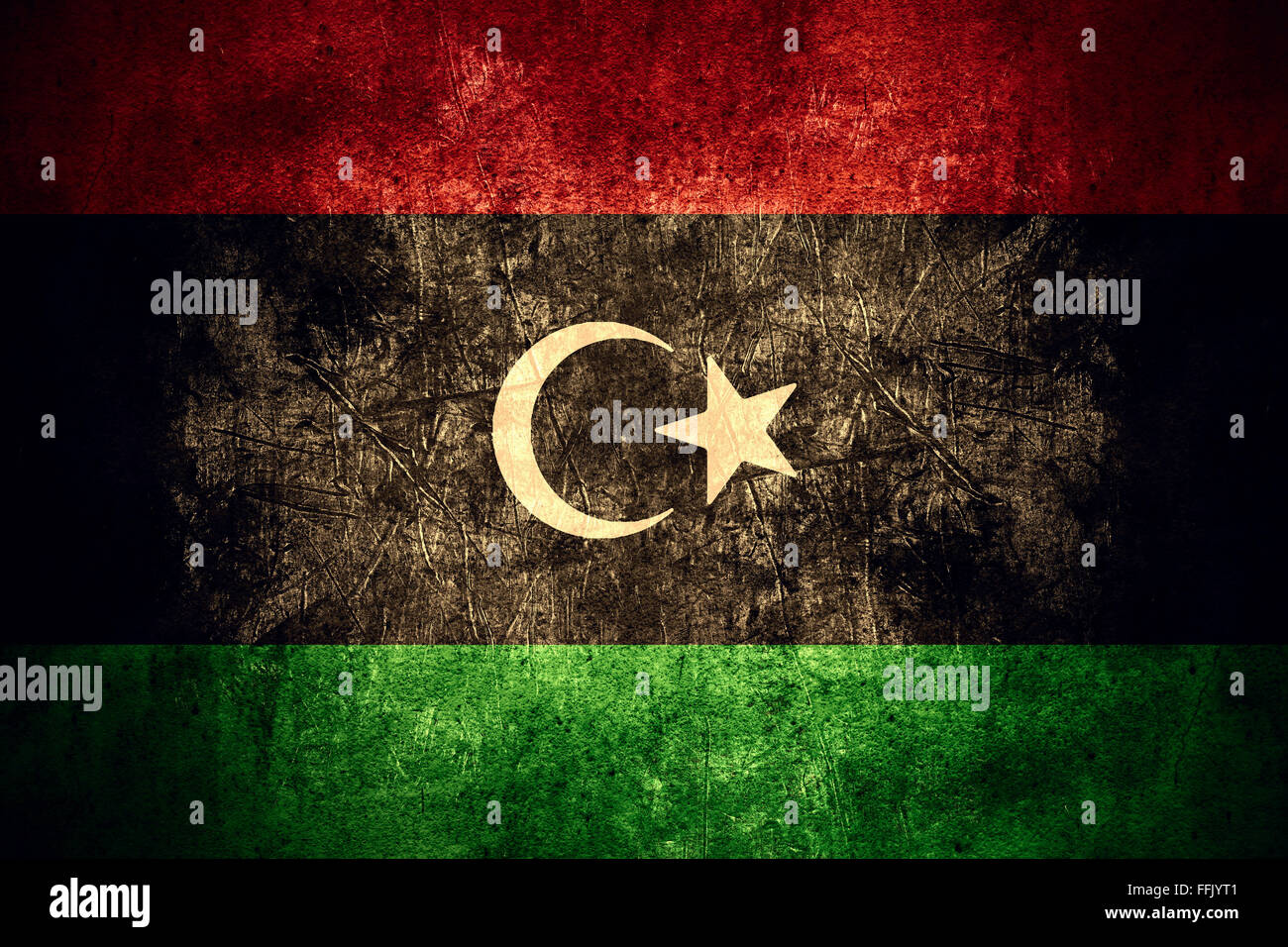 flag of Libya or Libyan banner on rough pattern texture vintage ...