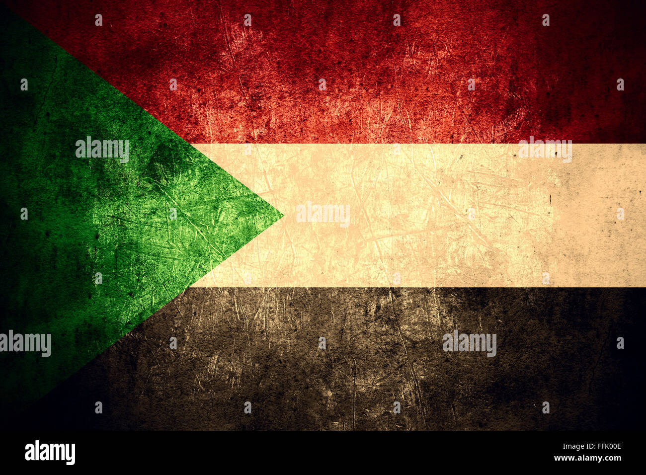 flag of Sudan or Sudanese banner on rough pattern texture vintage ...
