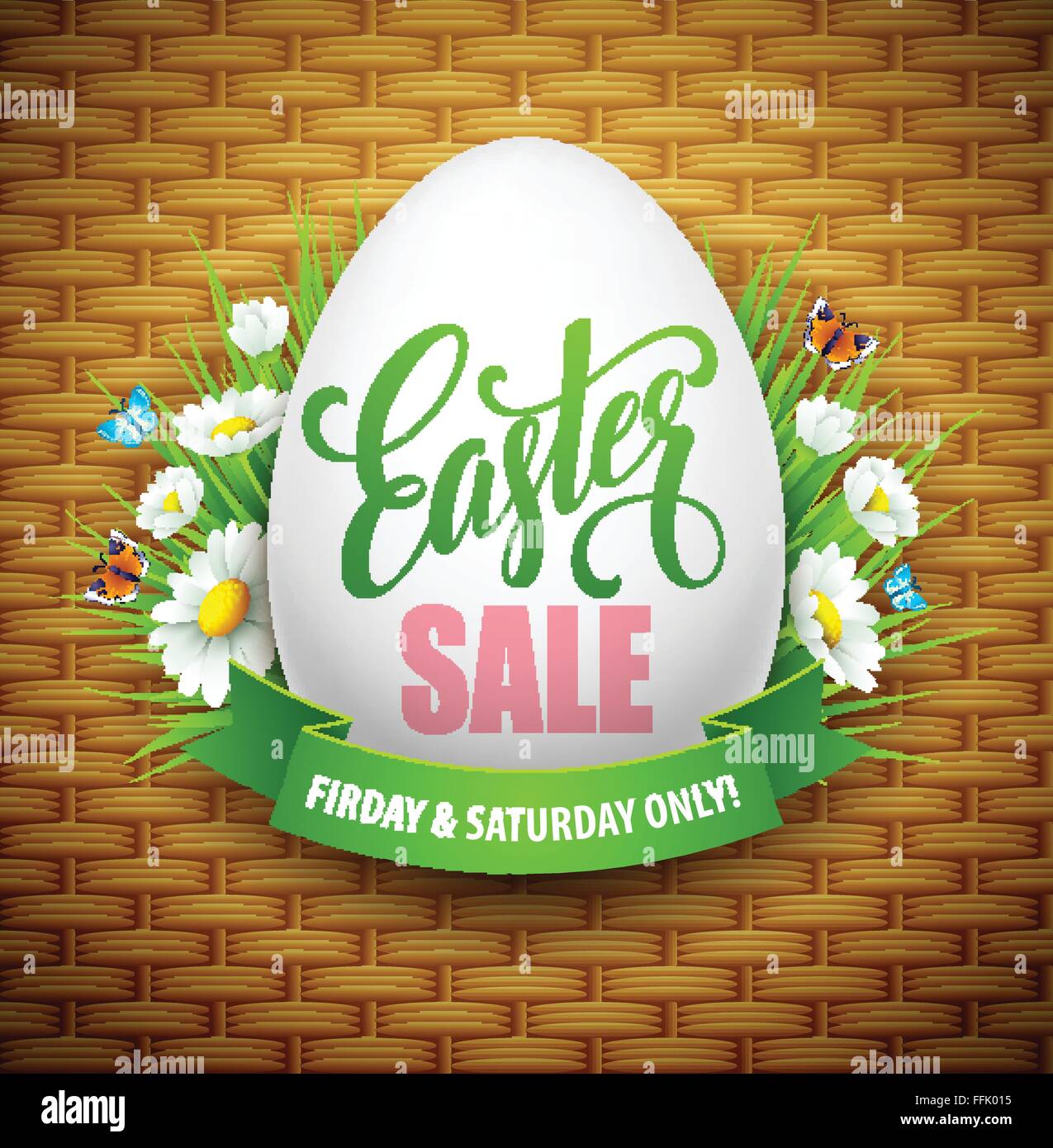 Easter sale background with eggs and spring flower. Vector illustration ...