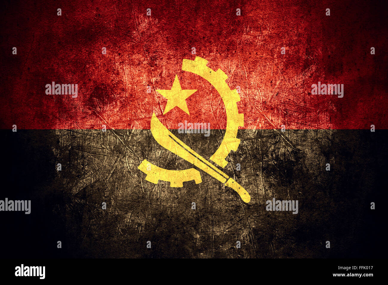 flag of Angola or Angolan banner on rough pattern texture vintage ...