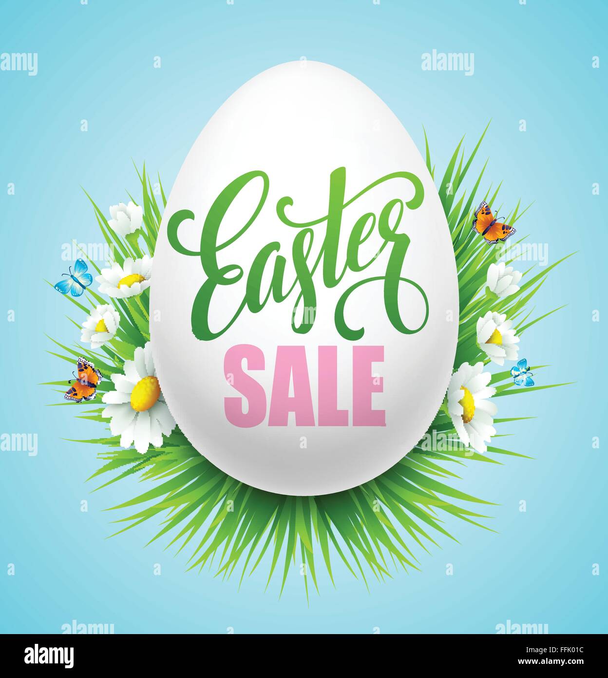 Easter sale background with eggs and spring flower. Vector illustration ...