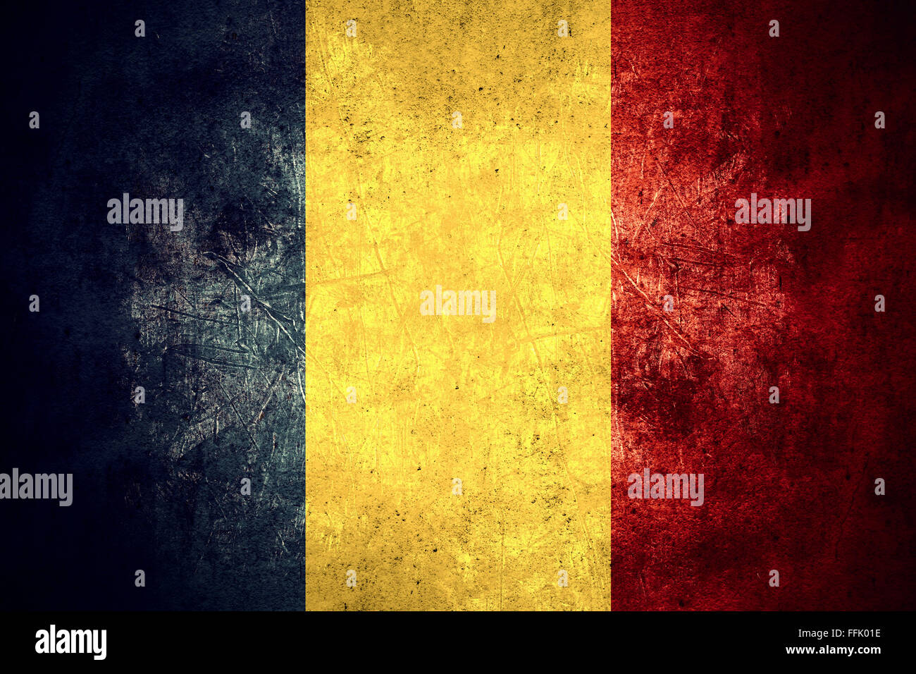 flag of Chad or banner on rough pattern texture vintage background ...