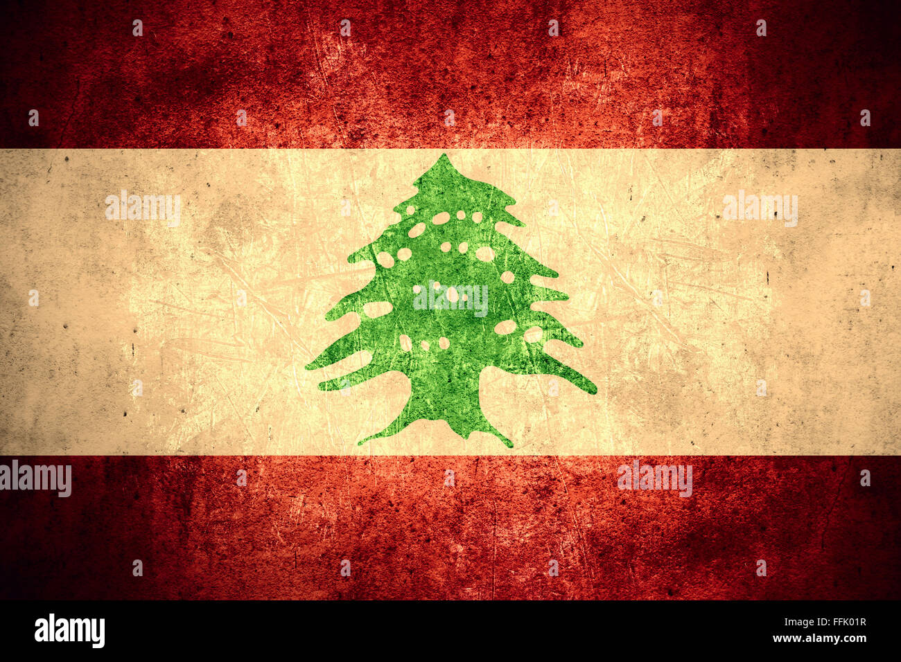 flag of Lebanon or Lebanese banner on rough pattern texture vintage ...