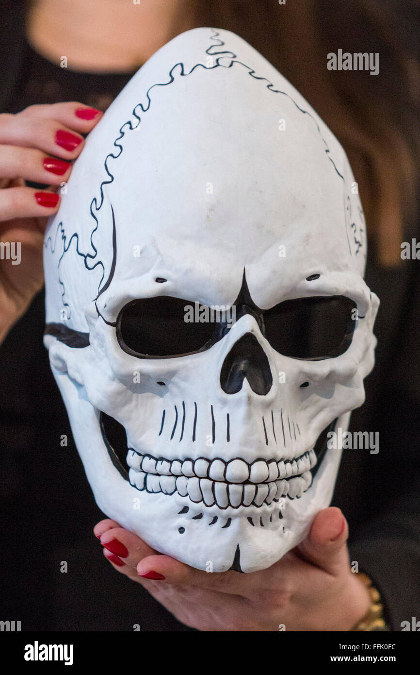 London, UK. 15 February 2016. Day of the Dead Costume with Skull Mask ...