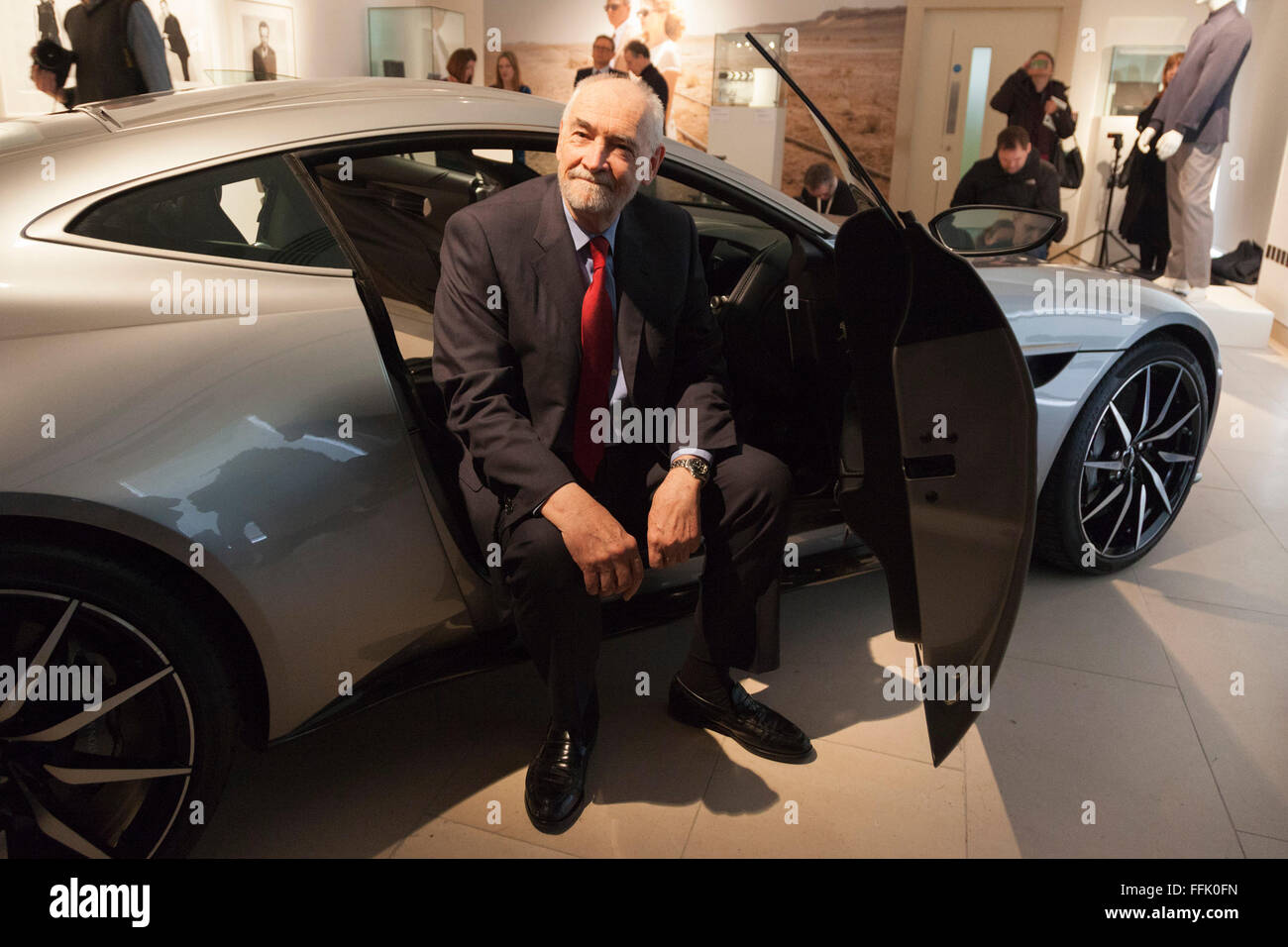 London, UK. 15 February 2016. Producer Michael G Wilson takes a seat in ...
