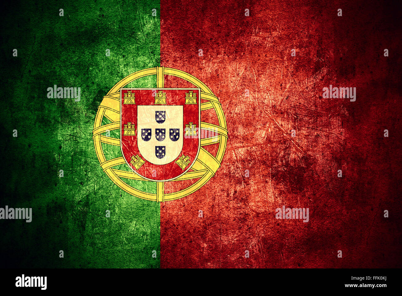 flag of Portugal or Portuguese banner on rough pattern texture vintage ...