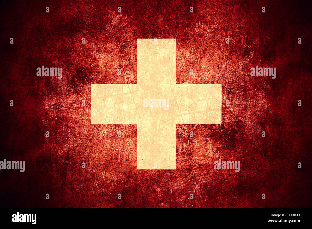 flag of Switzerland or Swiss banner on rough pattern texture vintage ...