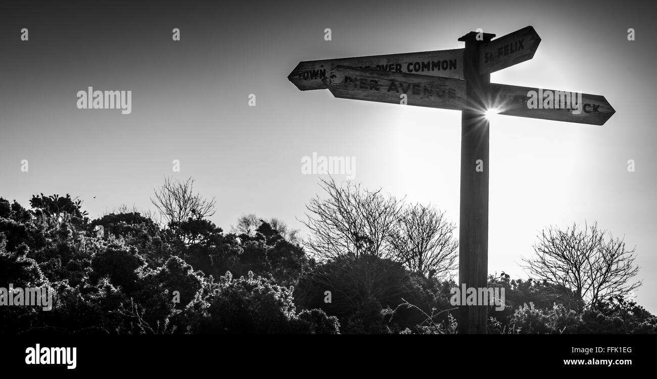 A wooden signpost on a path in the coastal town of Southwold, Suffolk ...