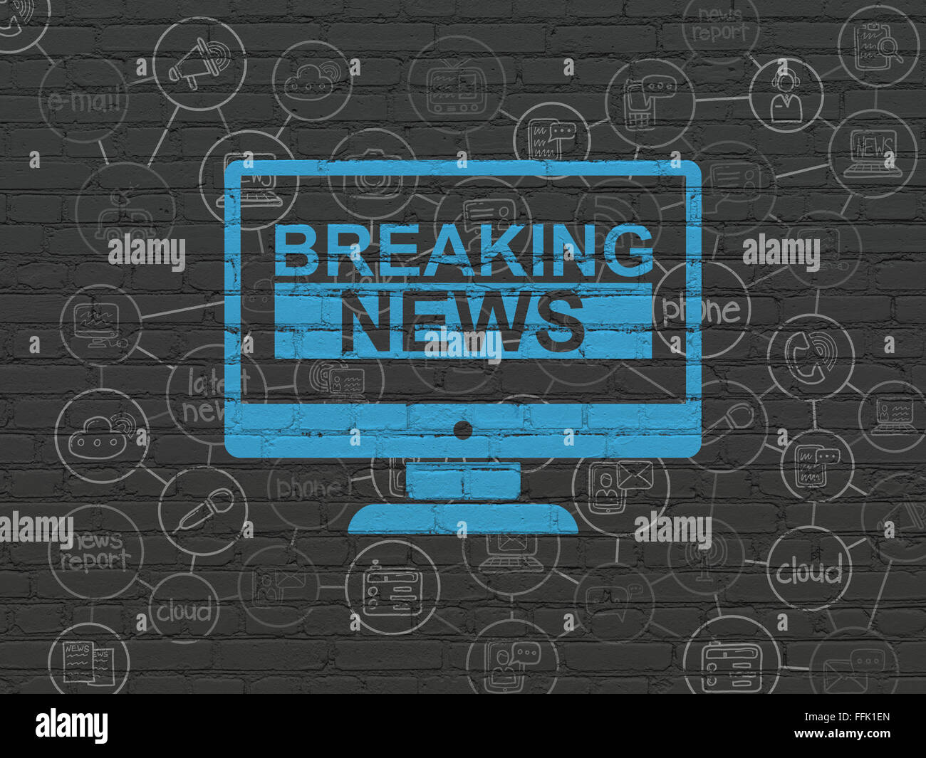 News concept: Breaking News On Screen on wall background Stock Photo ...