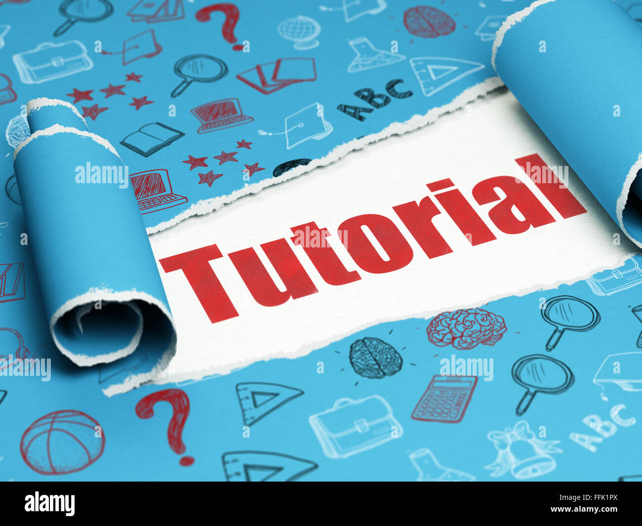 Studying concept: red text Tutorial under the piece of torn paper Stock ...