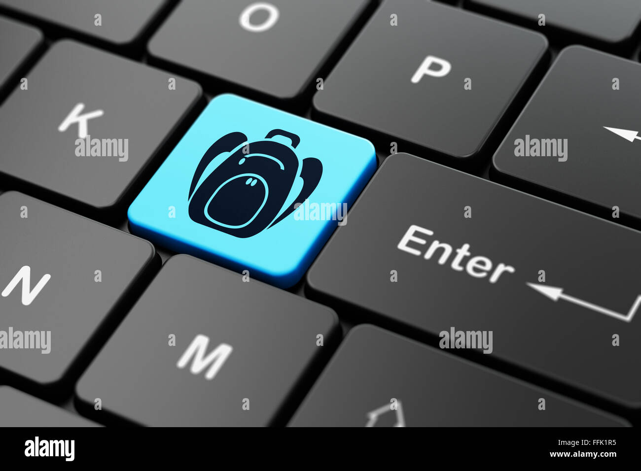 Studying concept: Backpack on computer keyboard background Stock Photo ...