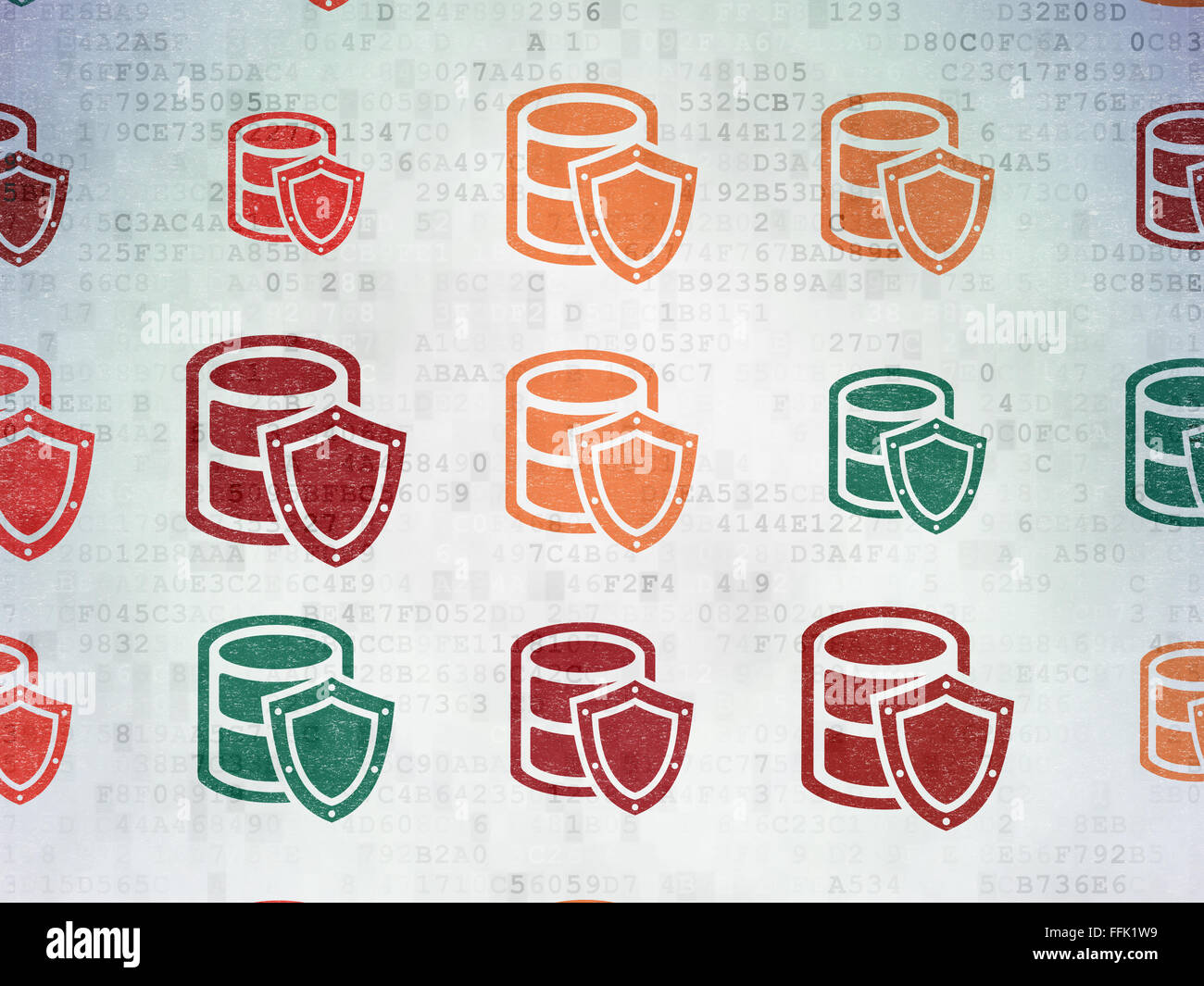 Software concept: Database With Shield icons on Digital Paper ...