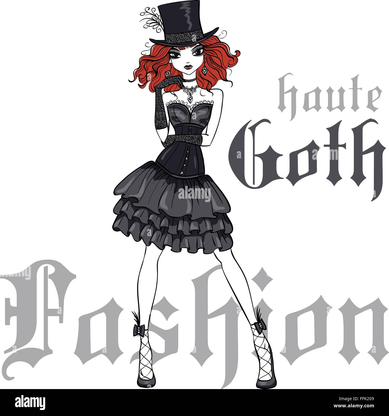 Vector Goth girl in black dress and silk hat Stock Vector Image & Art ...