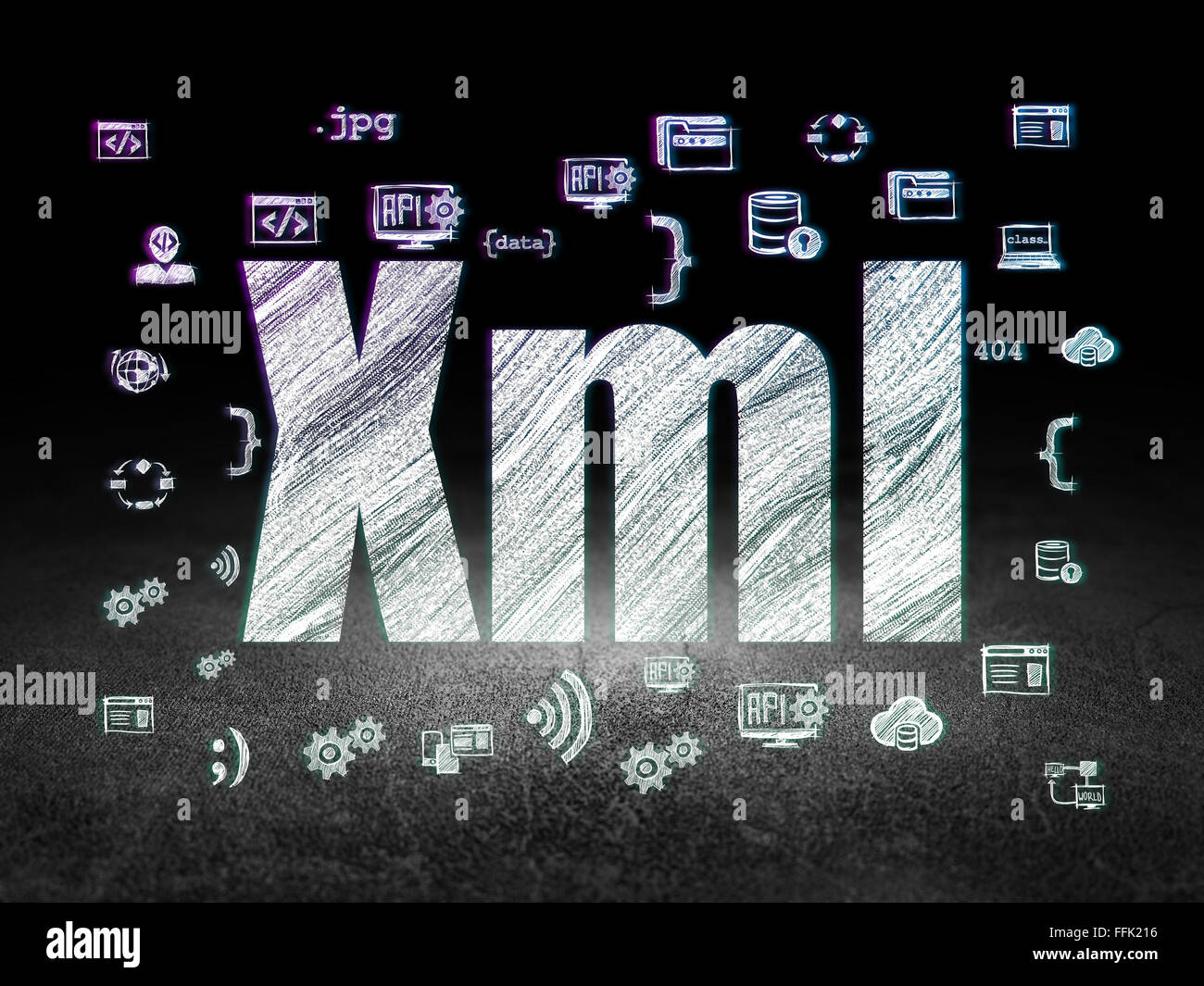 Programming concept: Xml in grunge dark room Stock Photo - Alamy