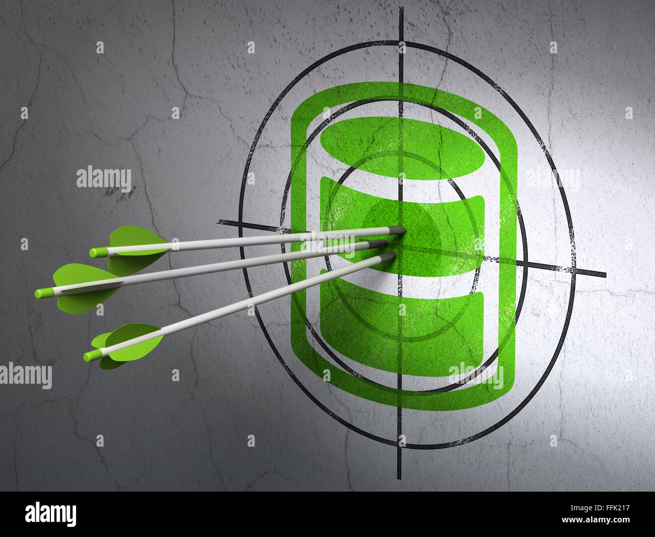 Database concept: arrows in Database target on wall background Stock ...