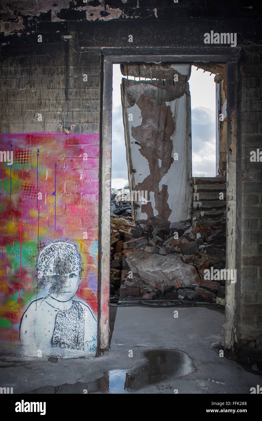 Remnants or ravenhead glass works st helens with graffiti. part of ...