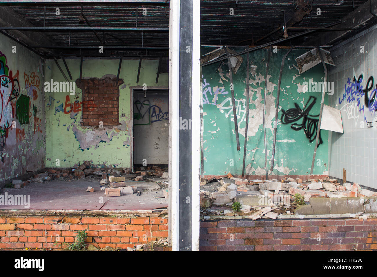 Remnants or ravenhead glass works st helens with graffiti. part of ...