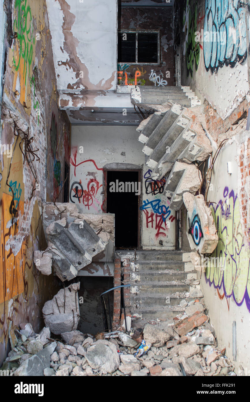 Remnants or ravenhead glass works st helens with graffiti. part of ...