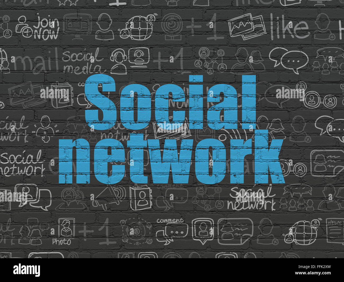 Social network concept: Social Network on wall background Stock Photo ...