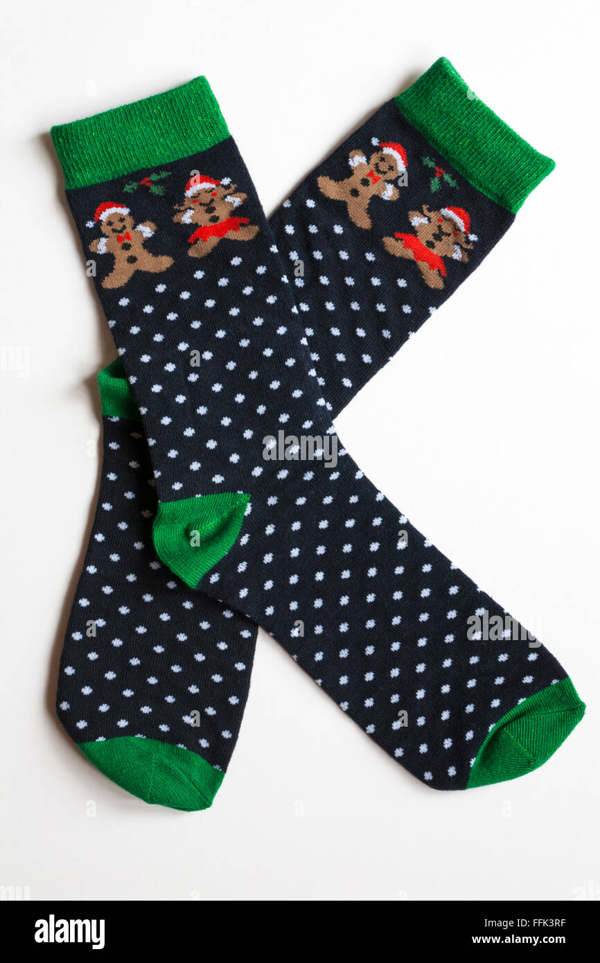 Christmas socks with gingerbread man and woman isolated on white ...