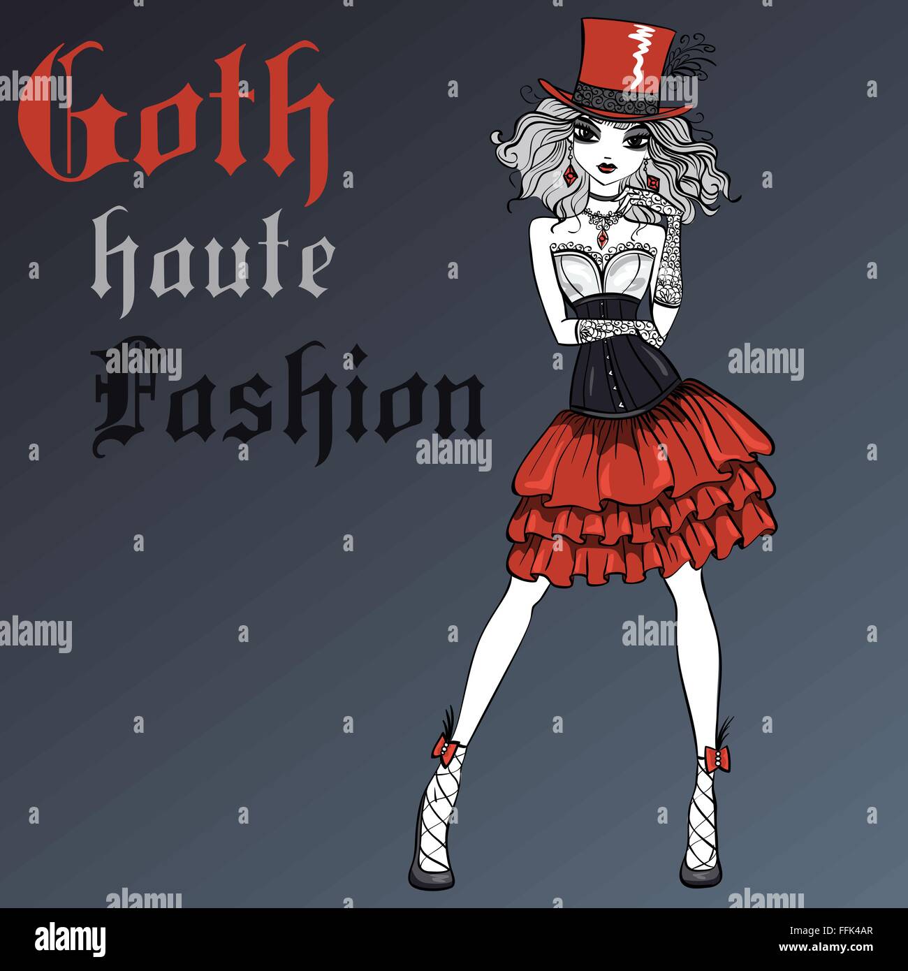 Vector Goth girl in black dress and silk hat Stock Vector Image & Art ...