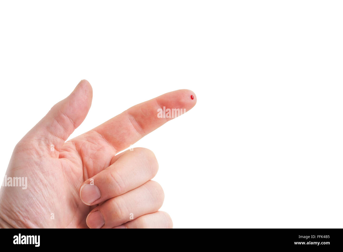 one finger with blood drop, isolated on white Stock Photo - Alamy