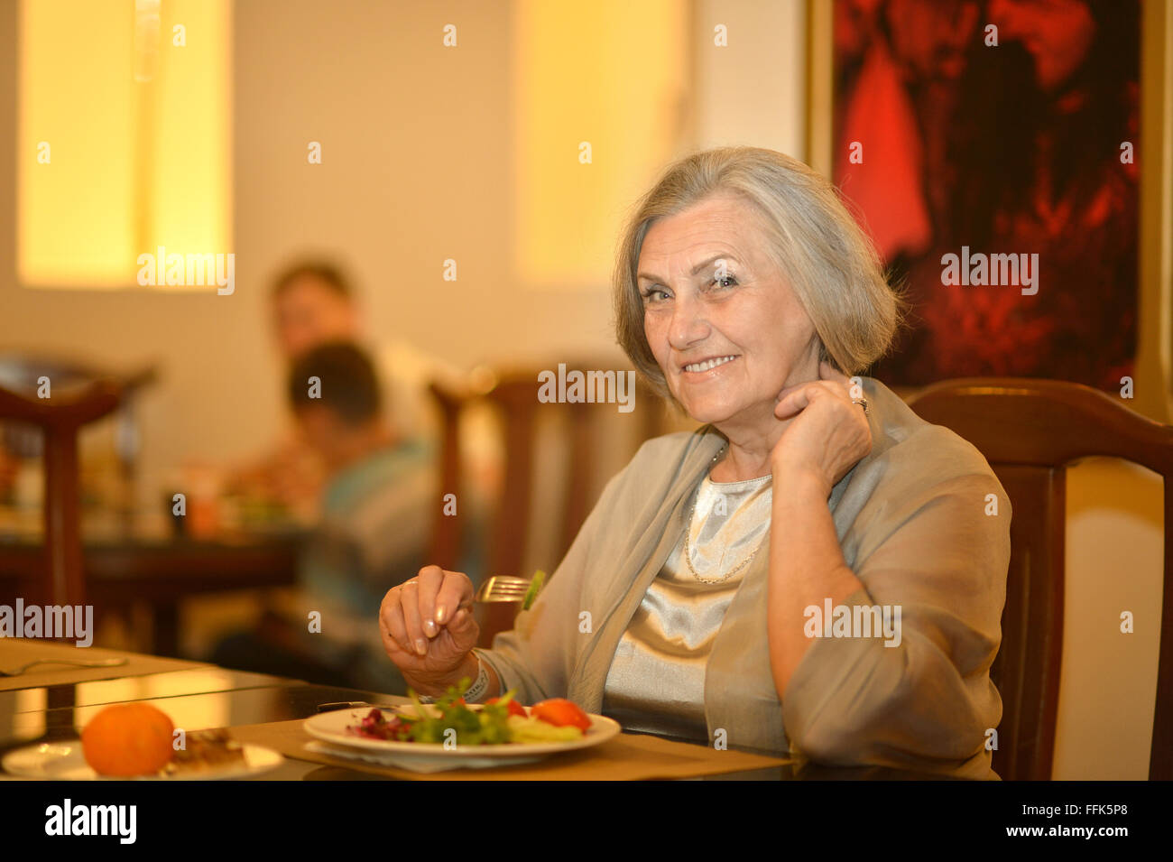 Lady having dinner restaurant hi-res stock photography and images - Alamy