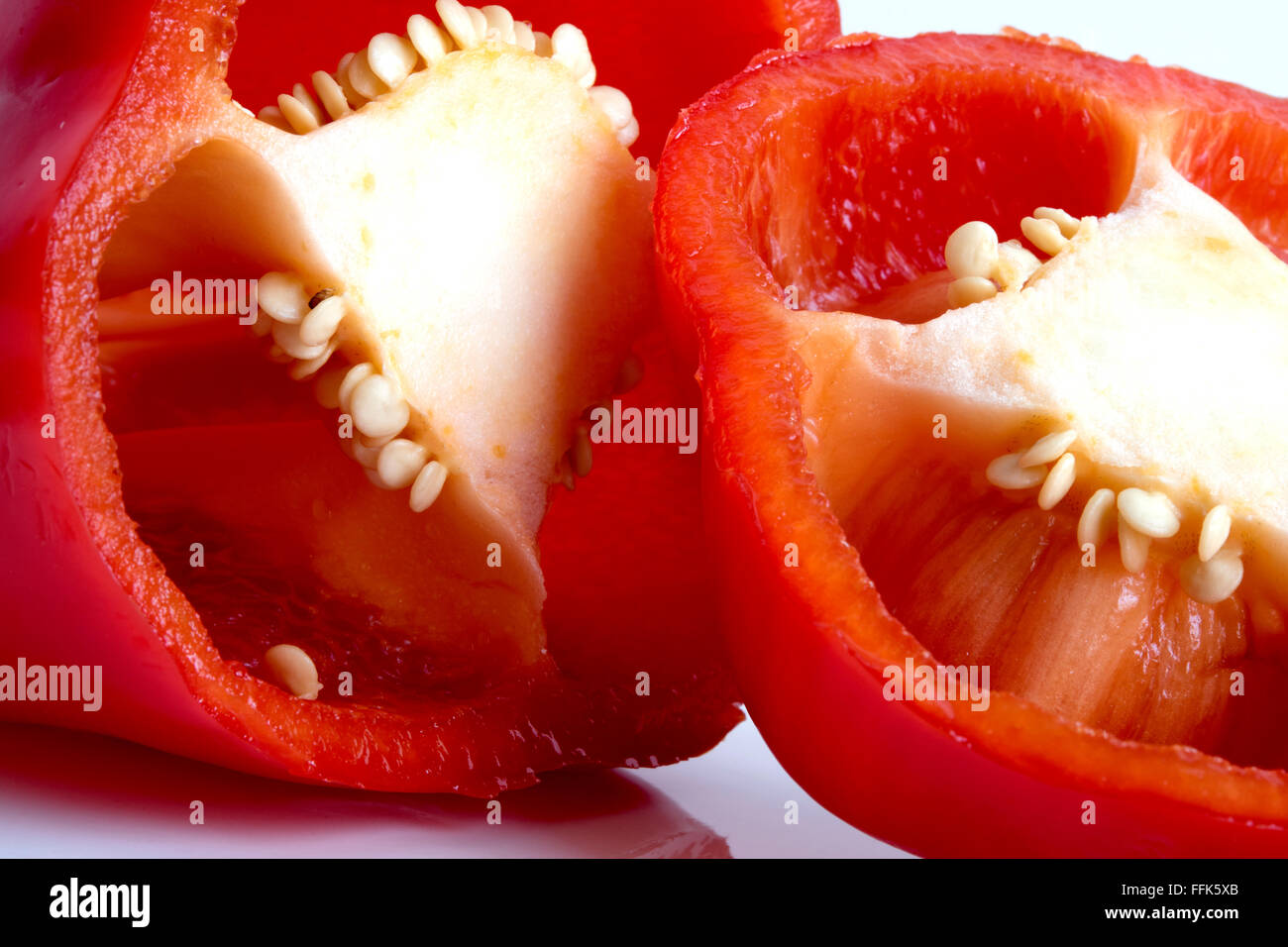 close-up of red bell pepper cut in half Stock Photo - Alamy