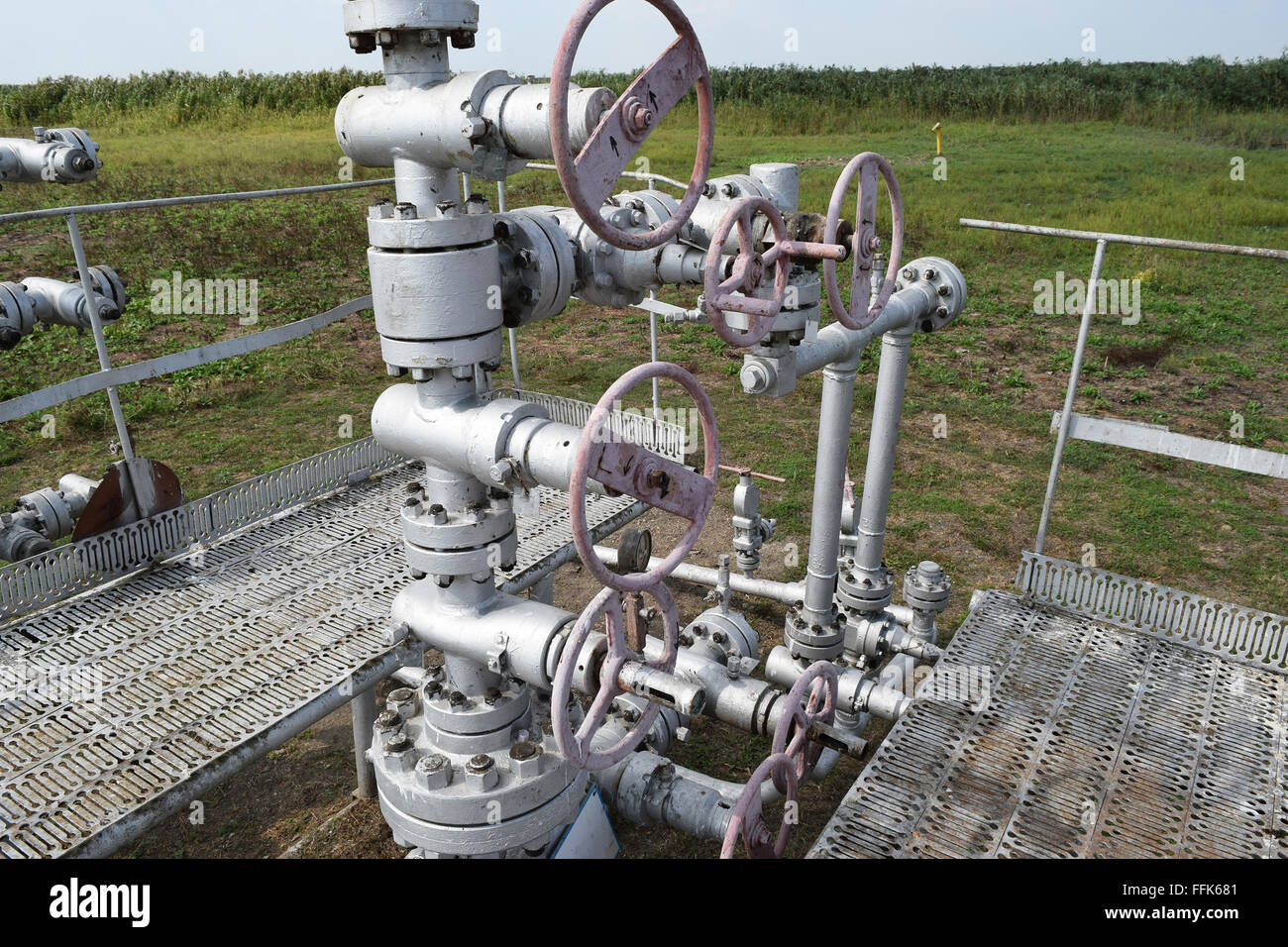 Equipment of an oil well. Shutoff valves and service equipment Stock ...