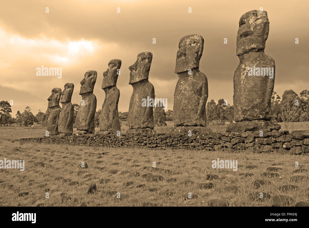 Moai stone statues, Rapa Nui, Easter Island, Chile Stock Photo - Alamy