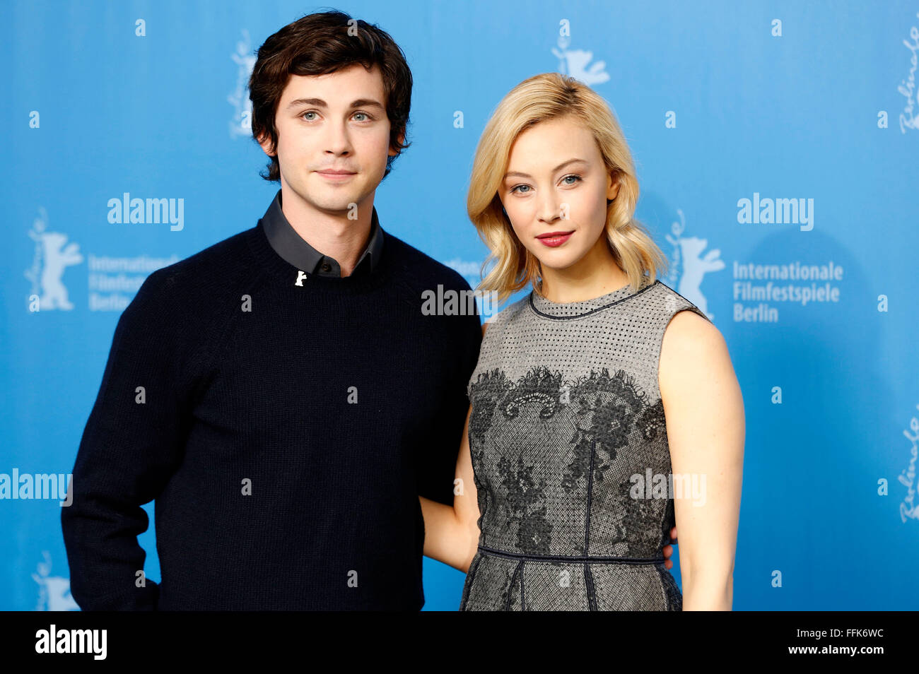 Berlin, Germany. 14th Feb, 2016. Logan Lerman and Sarah Gadon during ...