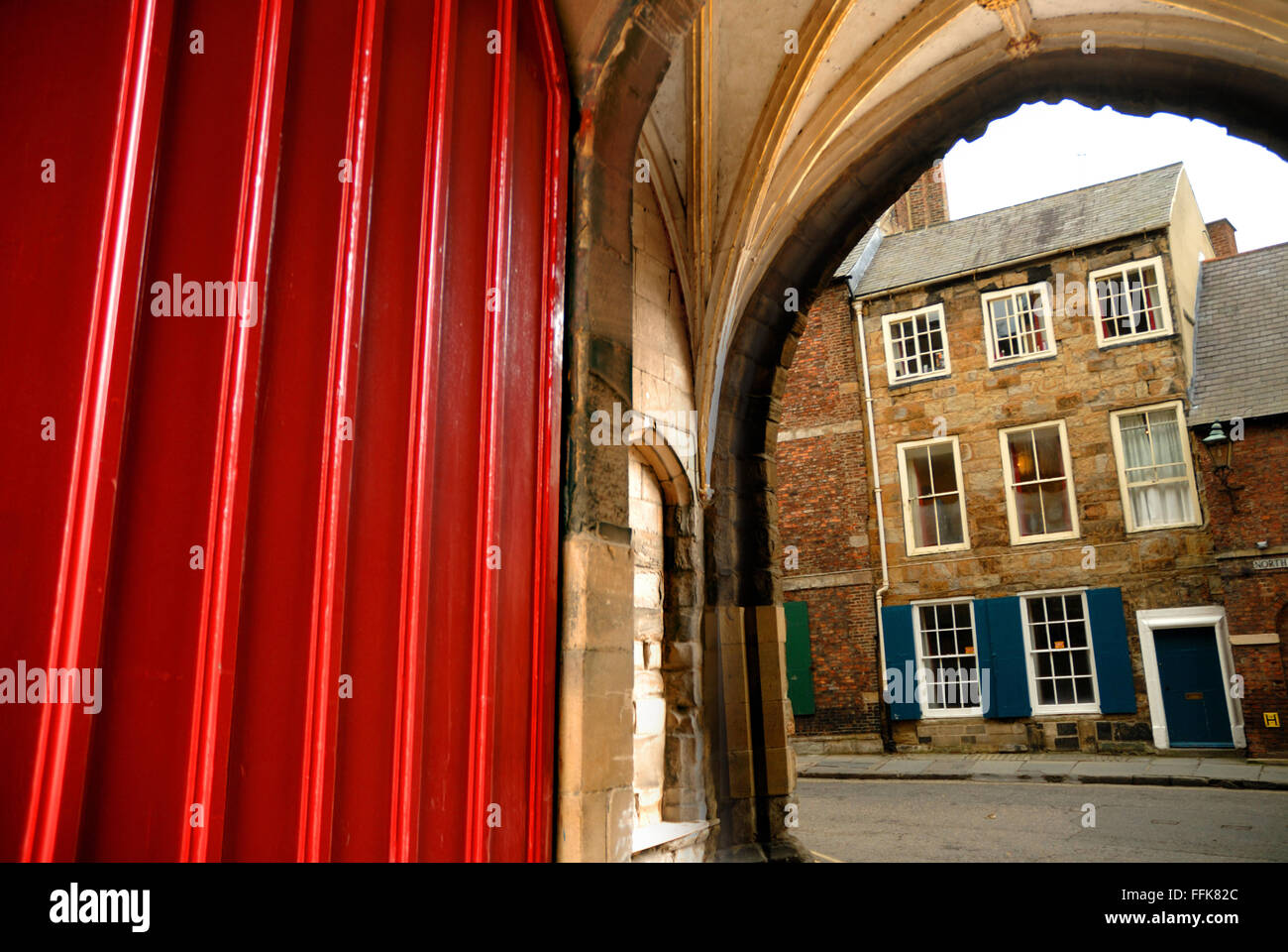 Red gates, North Bailey, Durham City Stock Photo - Alamy