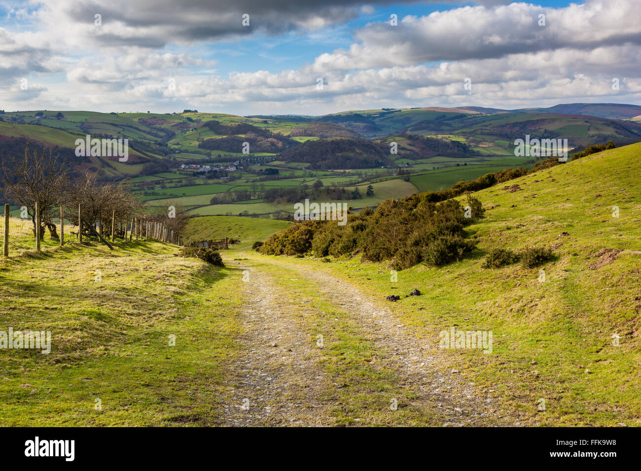 A bridleway towards the Teme Valley near Knucklas, Shropshire, England ...