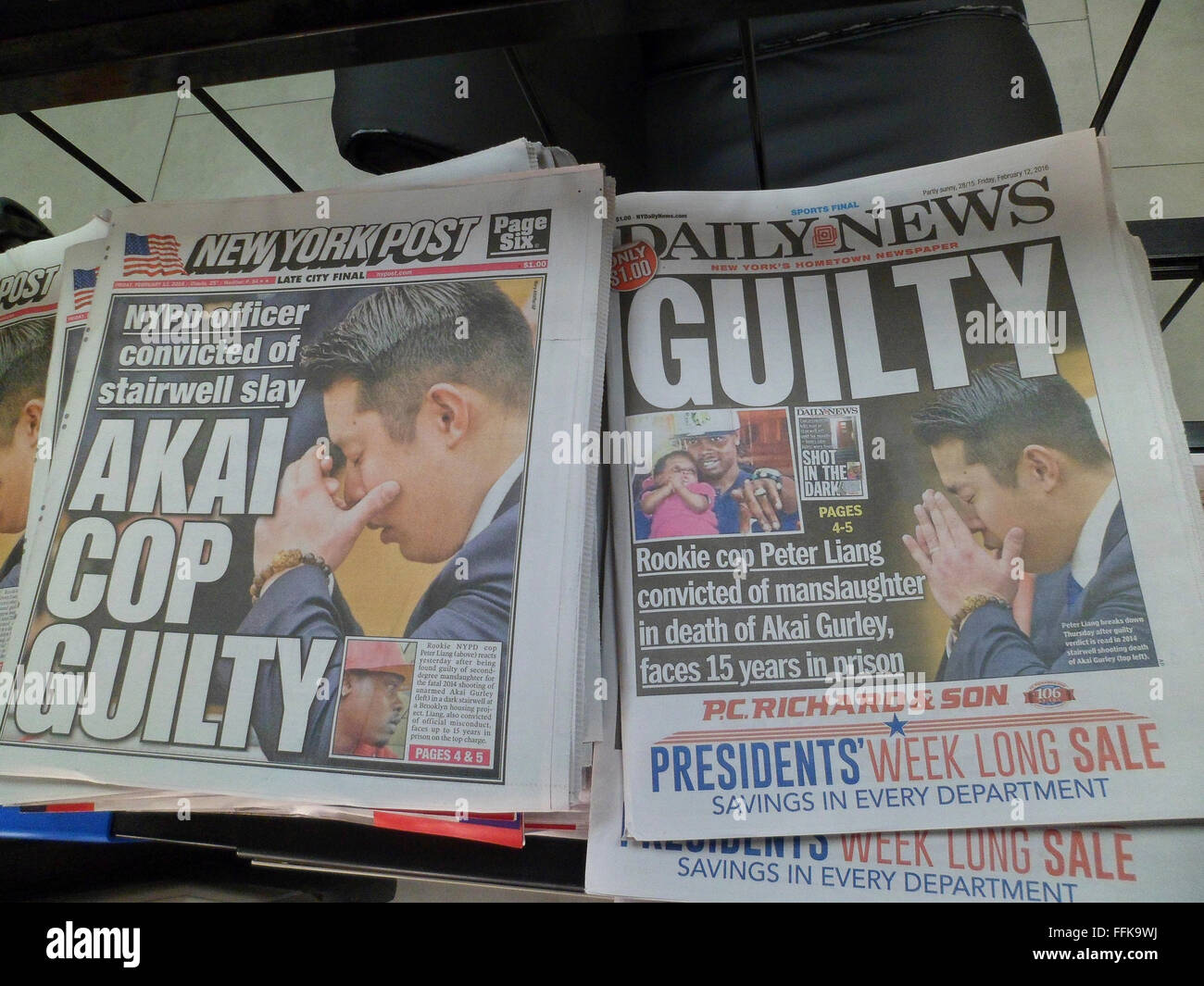 Front pages of the New York Daily News and Post tabloid newspapers on ...