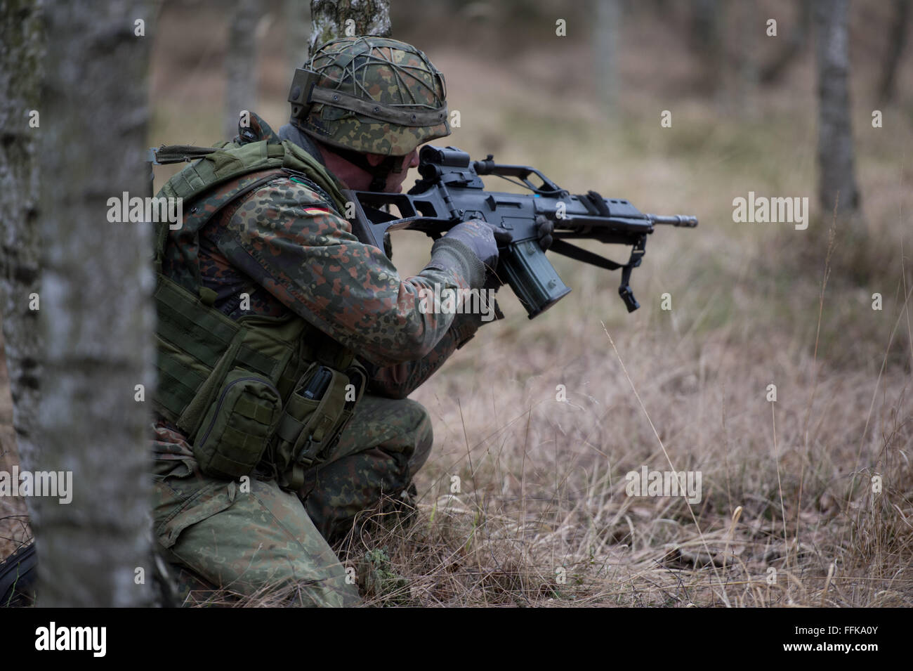 German armoured infantrymen practicing a military mission on the ...
