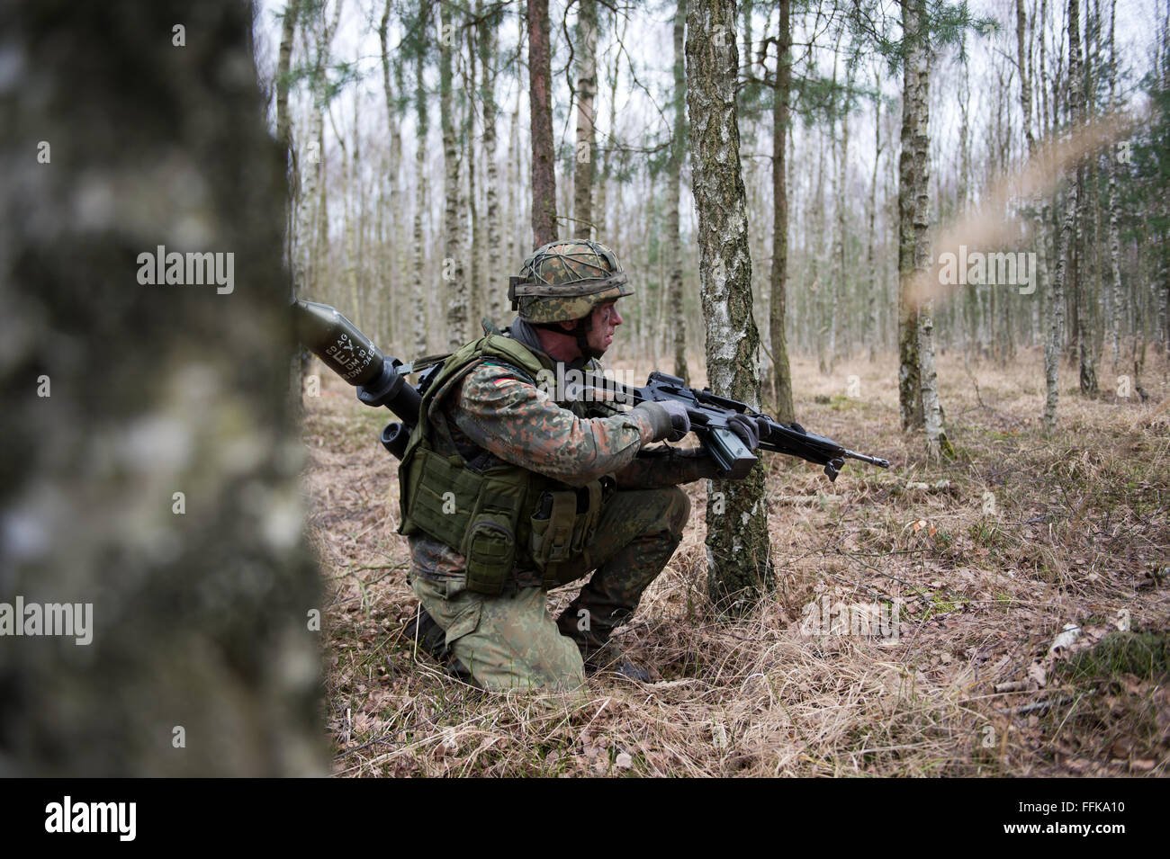 German armoured infantrymen practicing a military mission on the ...