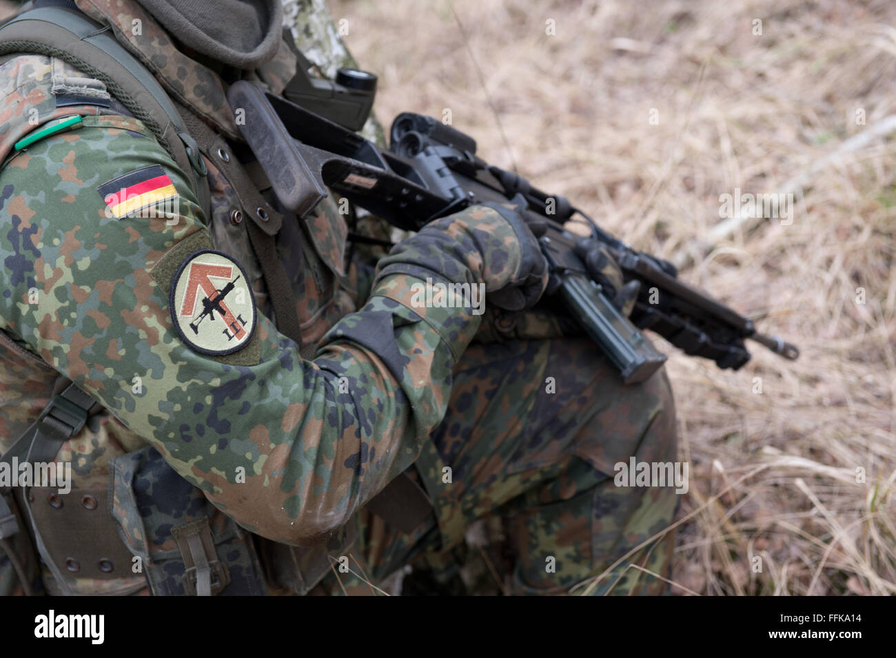 German armoured infantrymen practicing a military mission on the ...