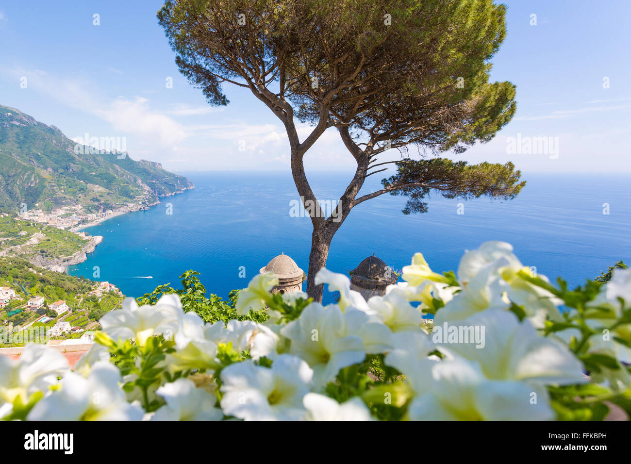 Ravello, Villa Rufolo, panorama of the Amalfi Coast, Italy Stock Photo ...
