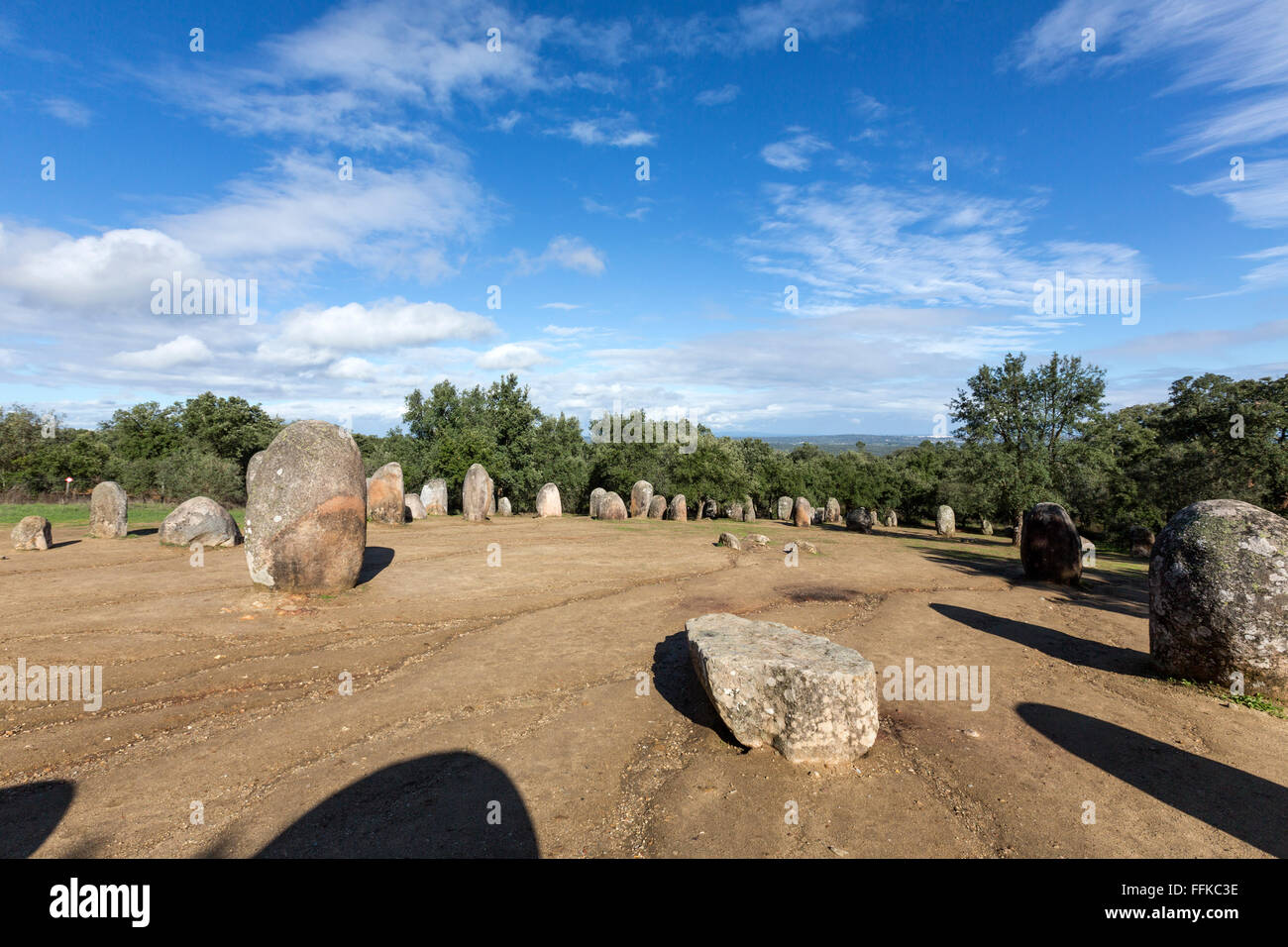 The Cromlech of the Almendres megalithic complex, or Almendres Cromlech ...