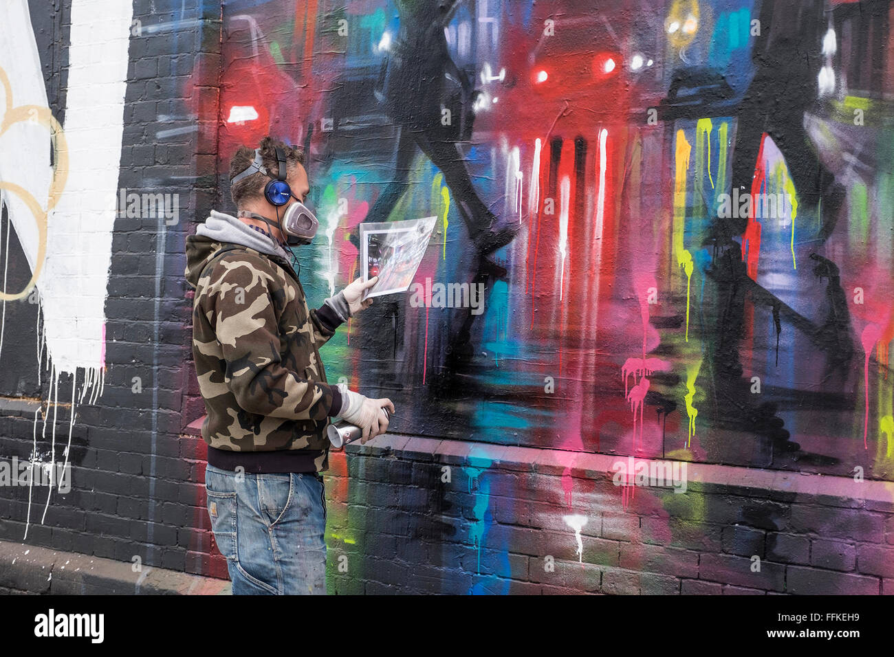 London, UK. 15th Febuary 2016. Graffiti artist Dan Kitchener ( DANK ...