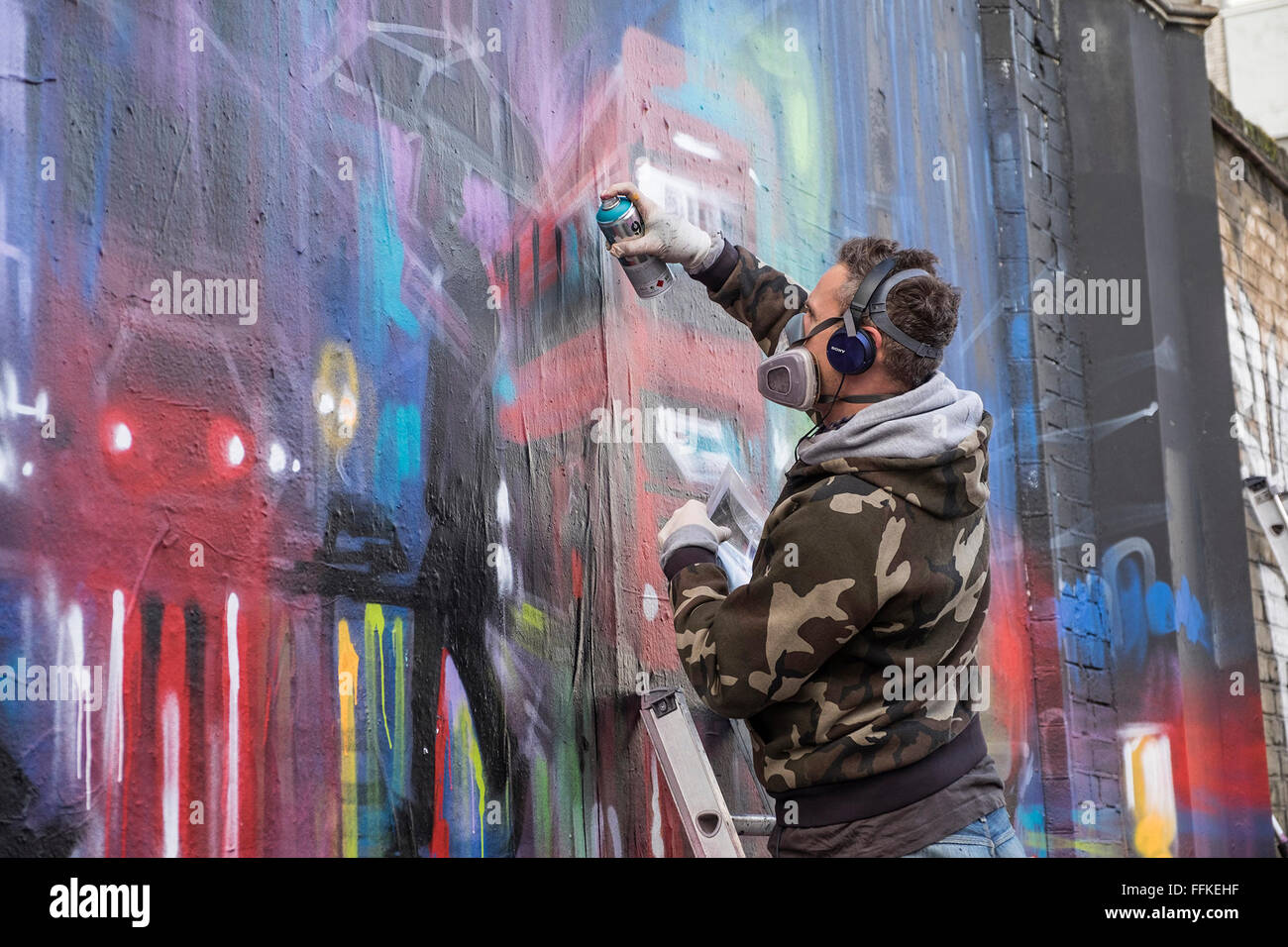 London, UK. 15th Febuary 2016. Graffiti artist Dan Kitchener ( DANK ...