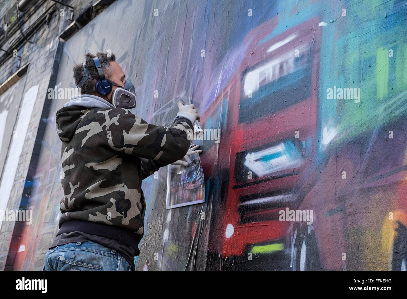 London, UK. 15th Febuary 2016. Graffiti artist Dan Kitchener ( DANK ...