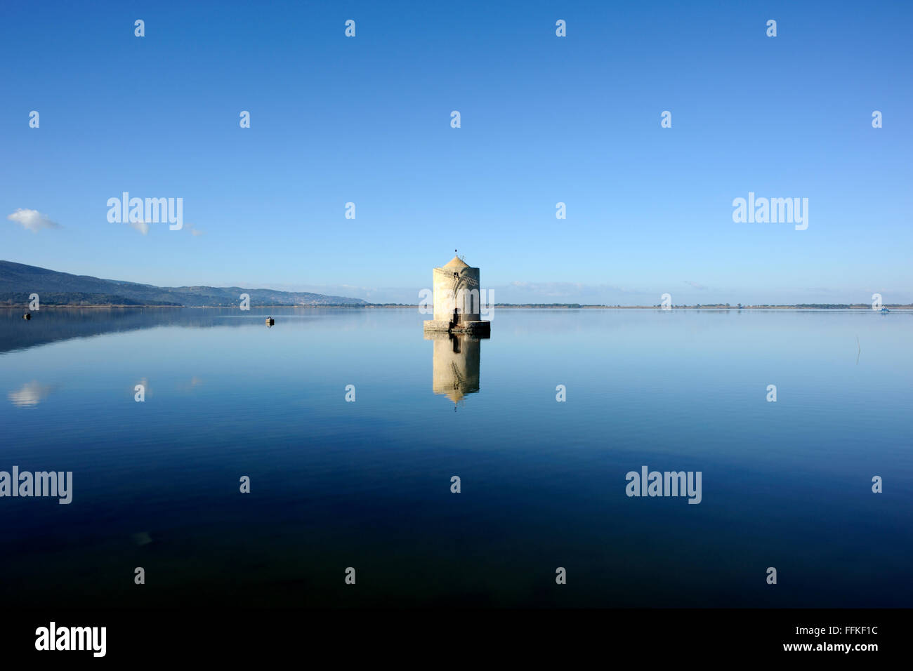 Italy, Tuscany, Argentario, Orbetello, lagoon, ancient windmill Stock ...
