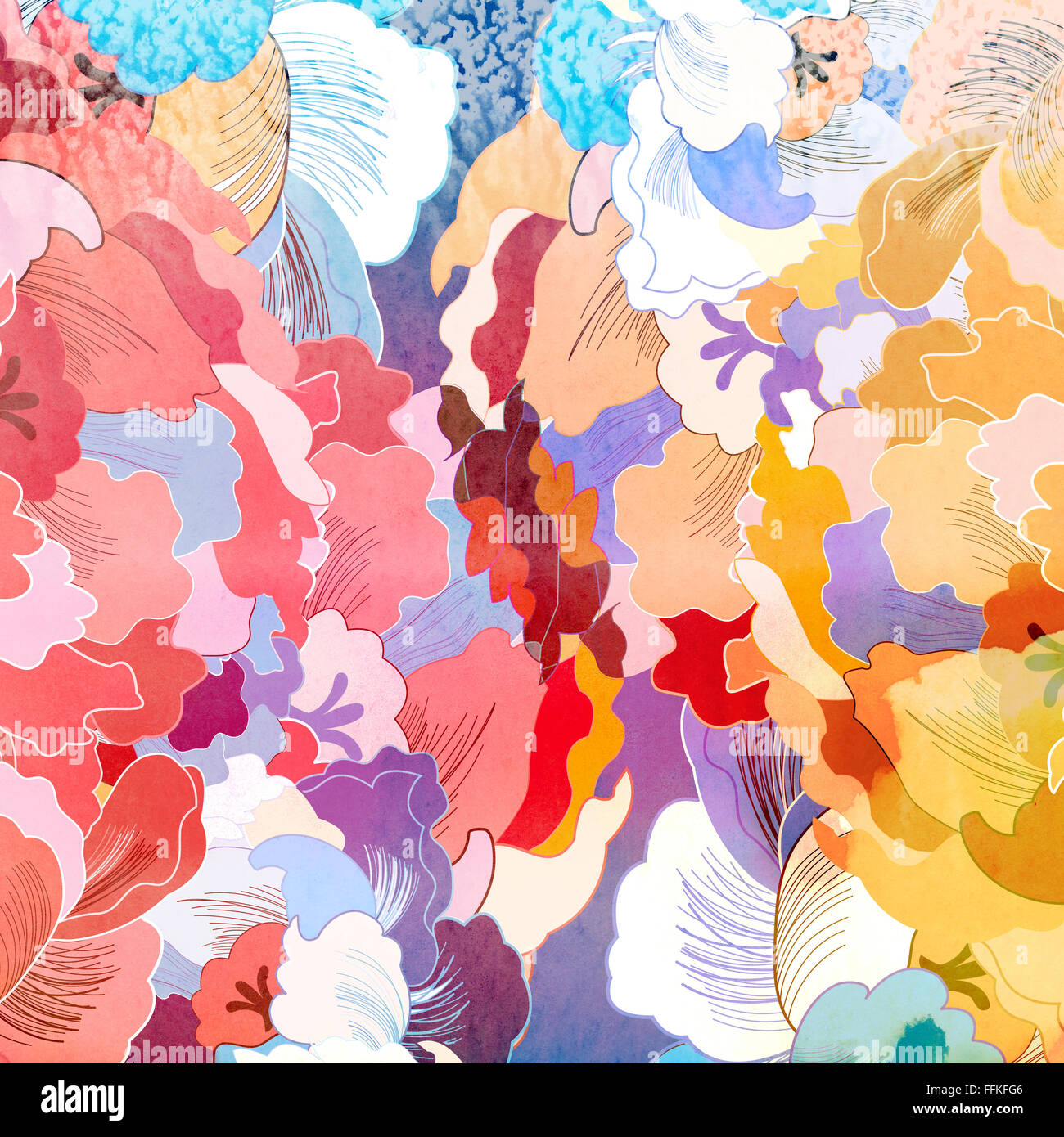 watercolor vintage retro background with various interesting elements ...