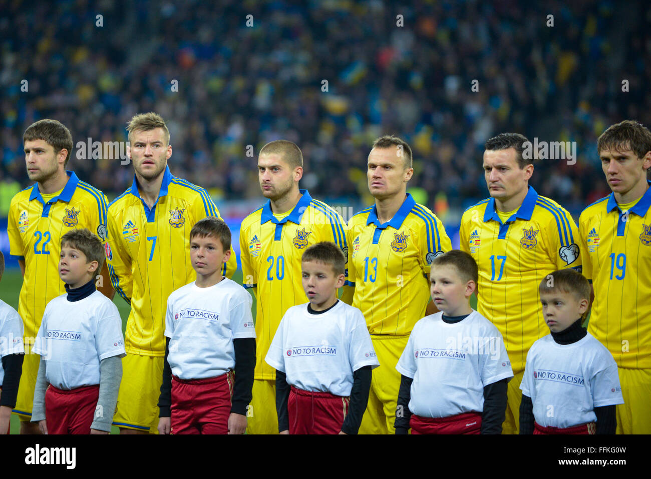 Ukraine football players during the Euro 2016 qualifying soccer match ...